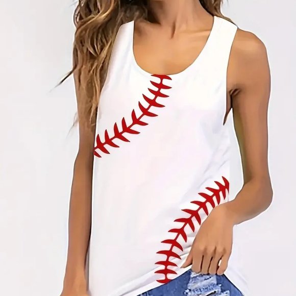 Tops | Womens Baseball Print Sleeveless Tank Top New | Poshmark